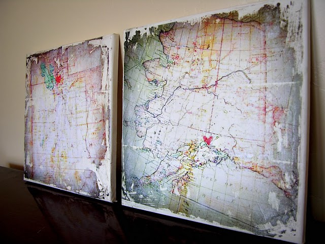 Distressed Maps on Canvas – Home and Garden